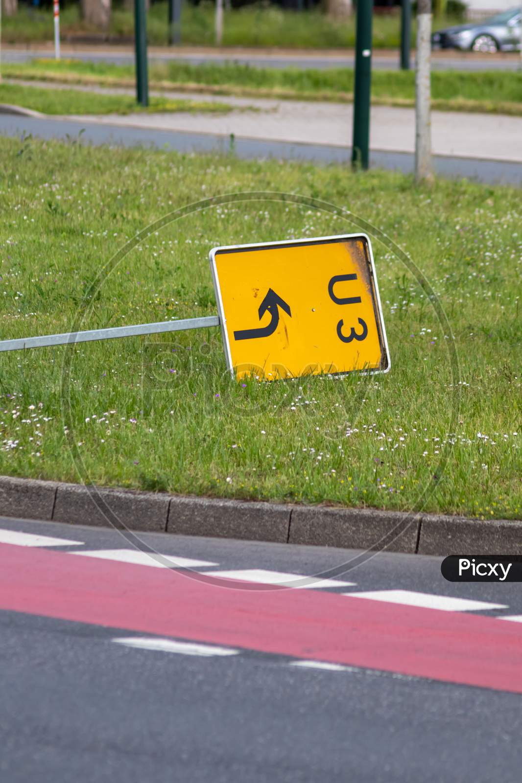 Image of Yellow traffic sign for redirection on urban streets forces ...