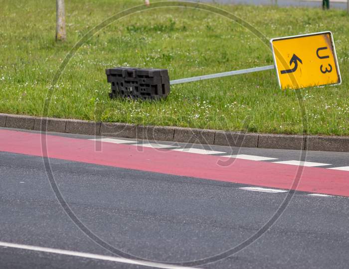 Image of Yellow traffic sign for redirection on urban streets forces ...