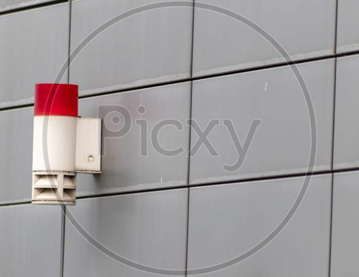 Image of Red external burglar alarm system light as theft protection ...