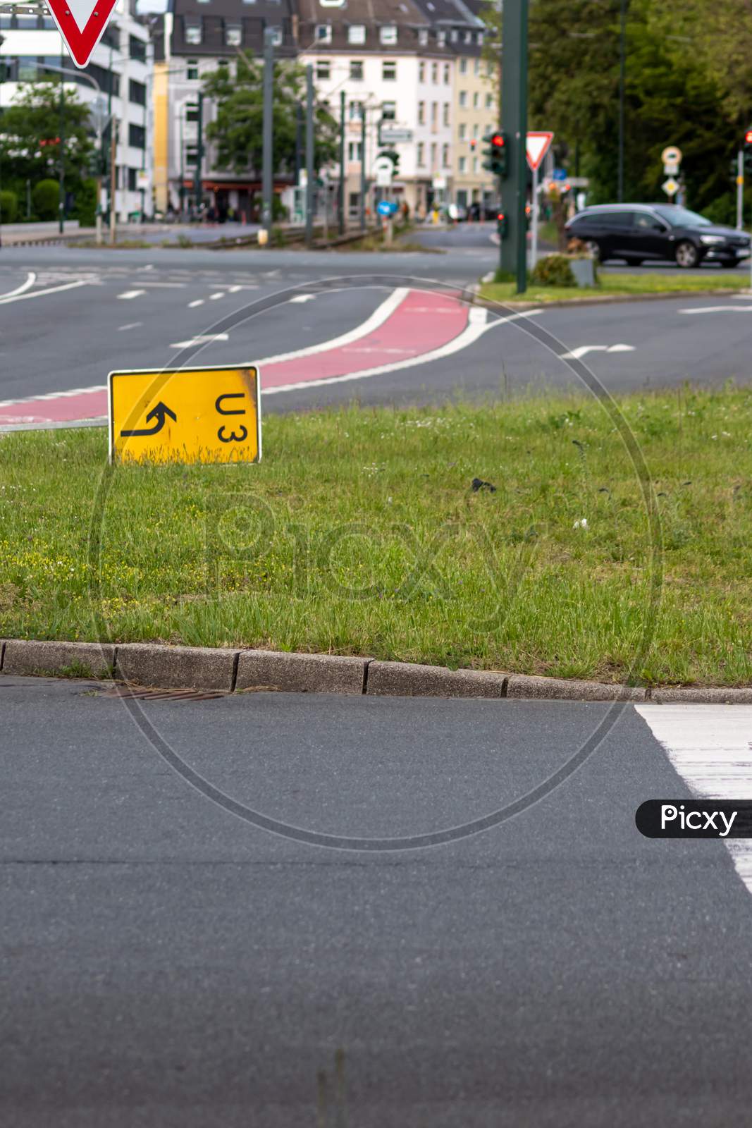 Image of Yellow traffic sign for redirection on urban streets forces ...