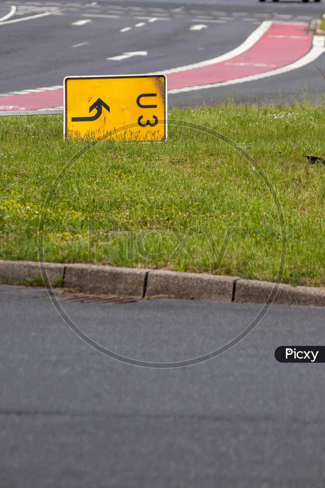 Image of Yellow traffic sign for redirection on urban streets forces ...
