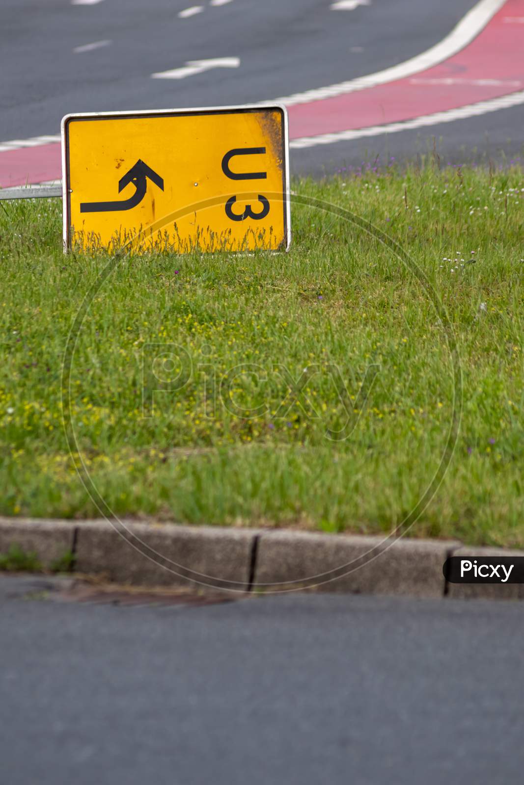 Image of Yellow traffic sign for redirection on urban streets forces ...