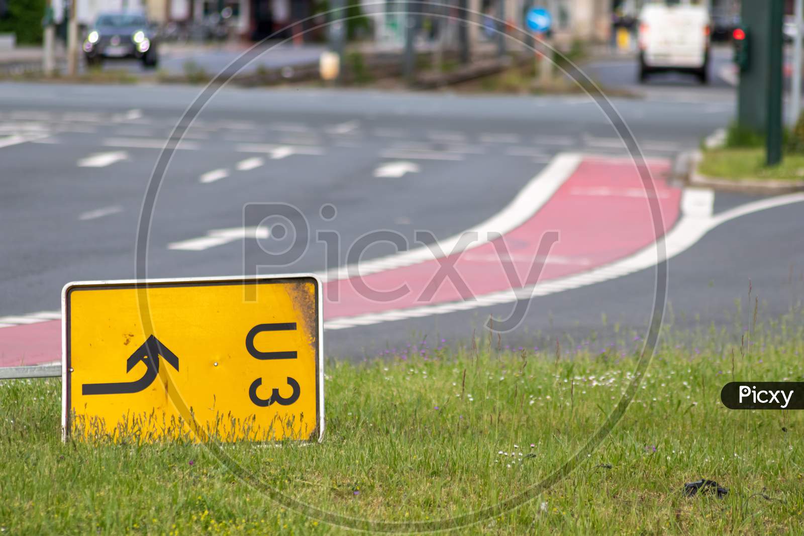 Image of Yellow traffic sign for redirection on urban streets forces ...