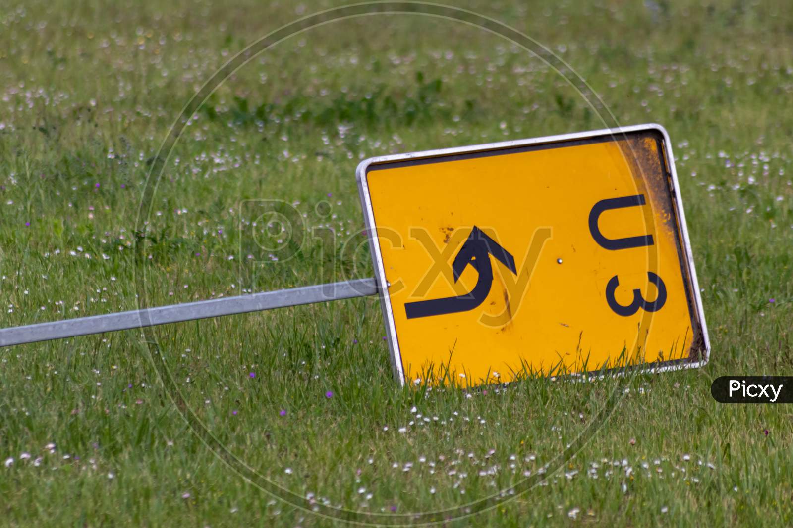 Image of Yellow traffic sign for redirection on urban streets forces ...