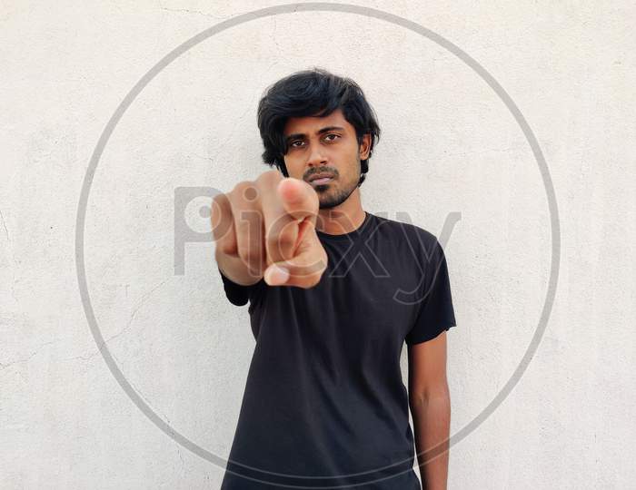 Image of Serious Looking South Indian Man Pointing Forefinger To Camera ...