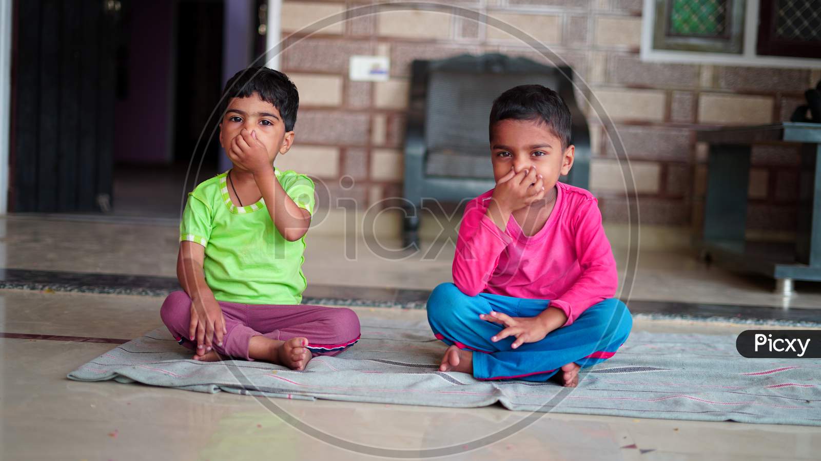 Image of Kids Yoga. Little Indian Boy And Girl Doing Yoga Exercise And ...