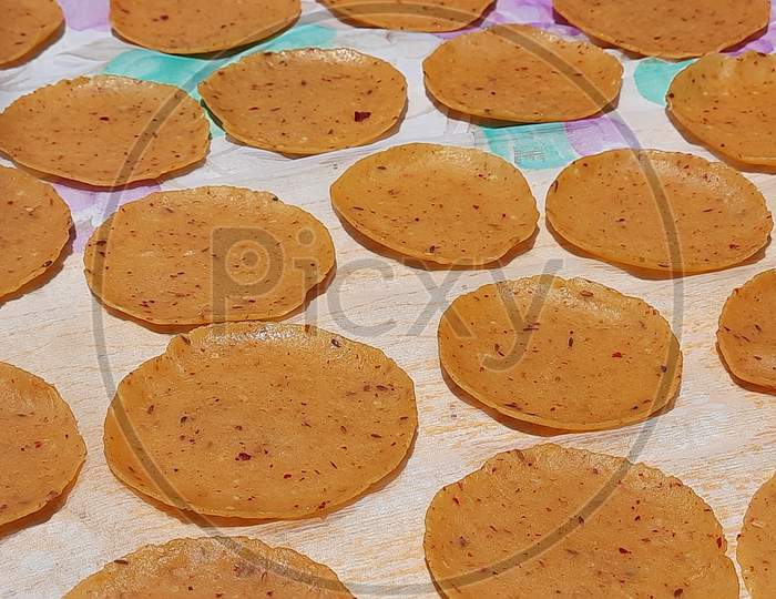 Image of Rice home made papad made from rice flour. Served roasted or ...