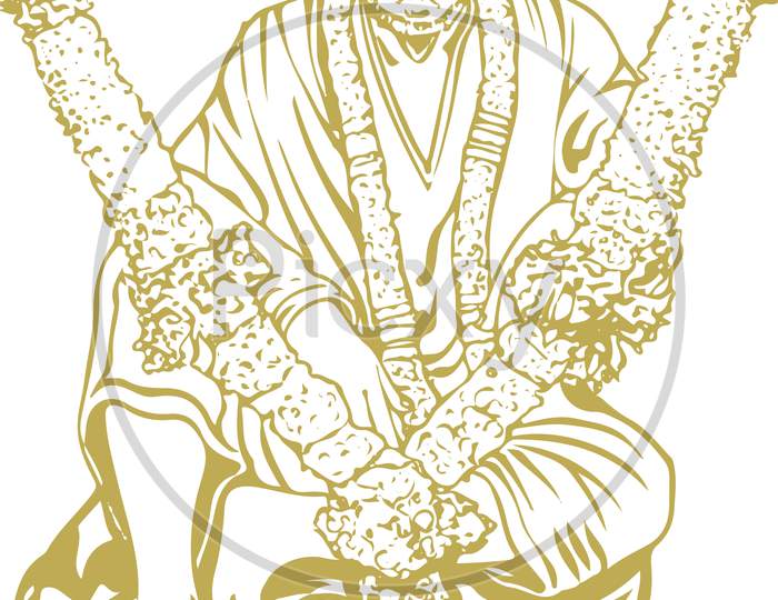 Image of Sketch of Kaliyug Indian God Shirdi Sai Baba outline editable ...