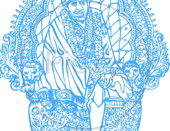 Image of Sketch of Kaliyug Indian God Shirdi Sai Baba outline editable ...