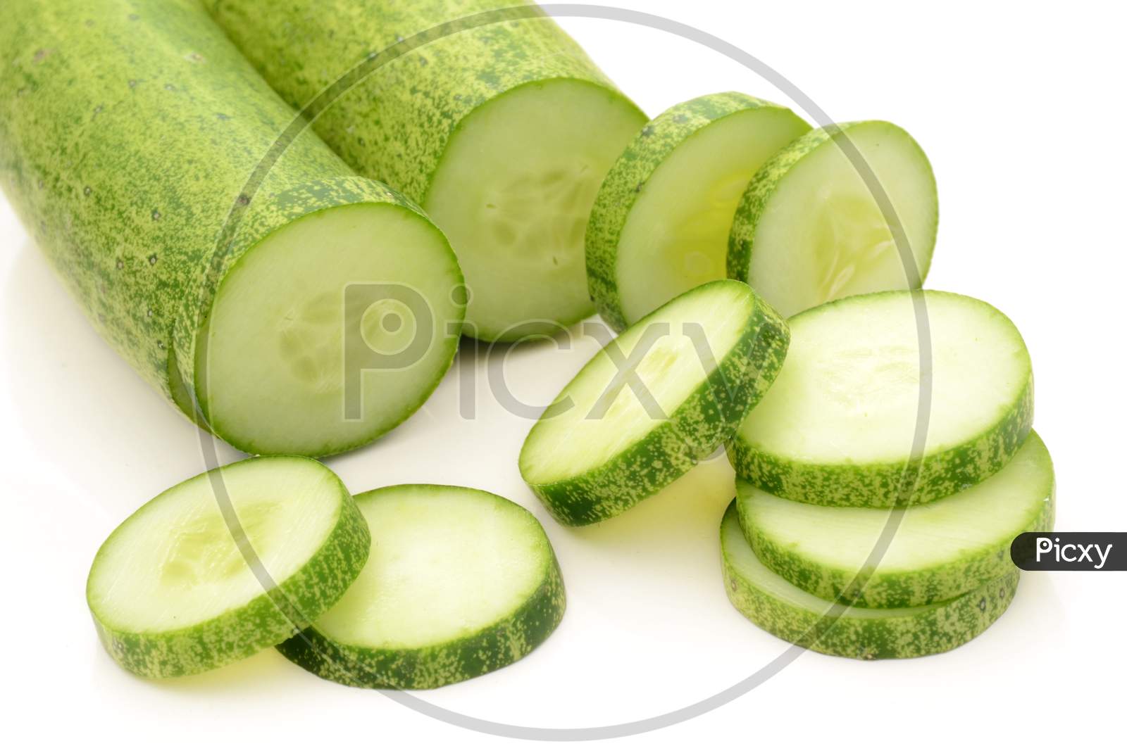 Image of Closeup Sliced Green Ripe Cucumber Isolated On White ...