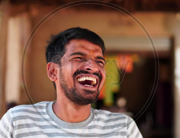 Image of Portrait Of Very Excited Young Indian Bearded Man, Celebrating ...
