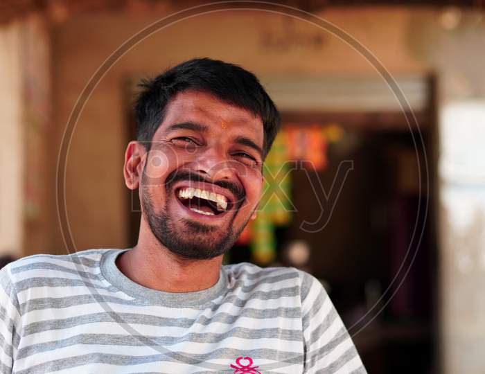 Image of Portrait Of Very Excited Young Indian Bearded Man, Celebrating ...