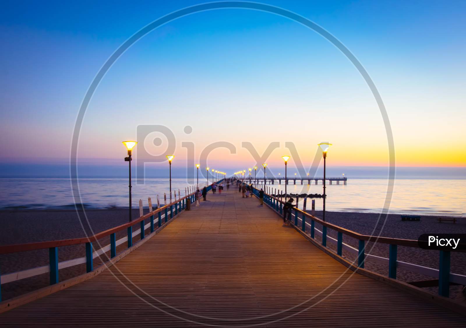 Image of Illuminated Romantic Vintage Palanga Pier After Sunset With ...