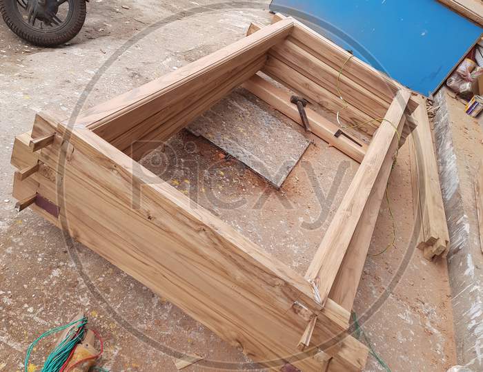 Image of Closeup Of Wooden Door Vascal Making Outside The Shop By ...