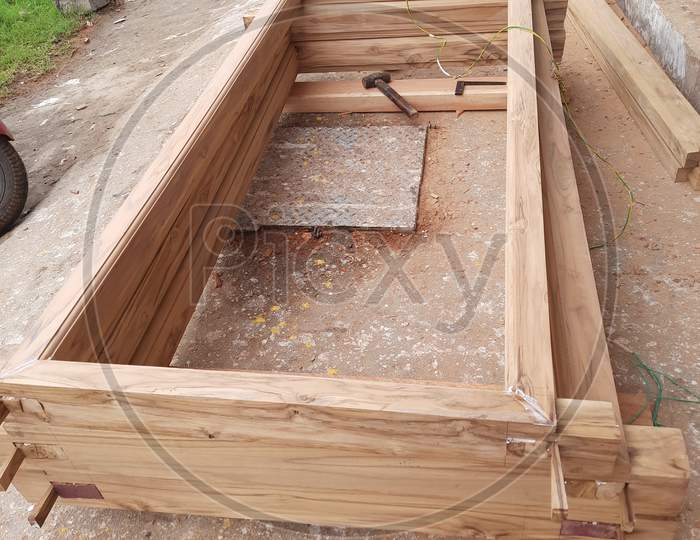 Image of Closeup Of Wooden Door Vascal Making Outside The Shop By ...