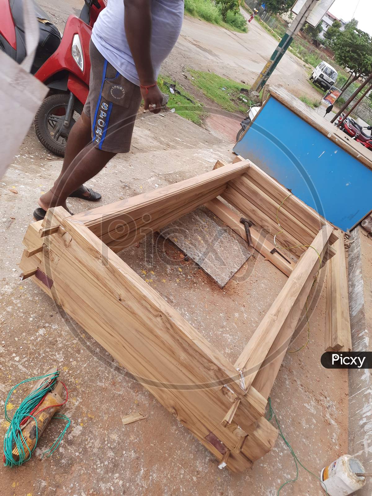 Image of Closeup Of Wooden Door Vascal Making Outside The Shop By ...