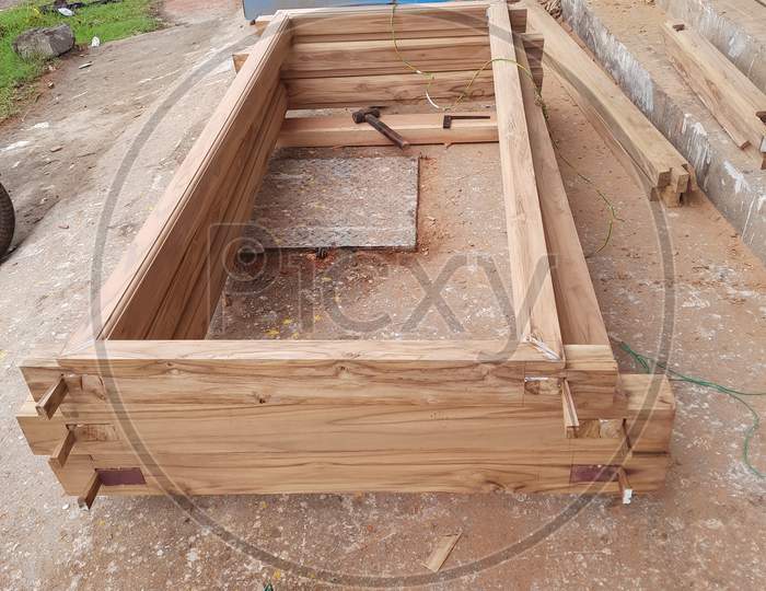 Image of Closeup Of Wooden Door Vascal Making Outside The Shop By ...