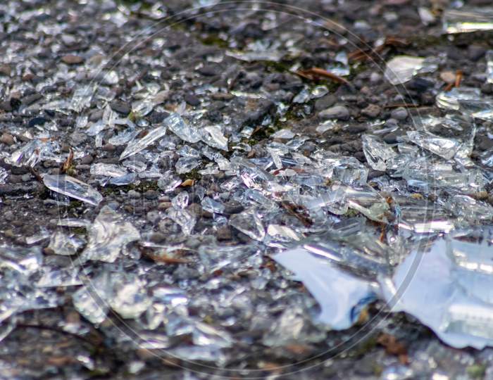Image of Sharp shards of a broken glass bottle on the ground with sharp ...