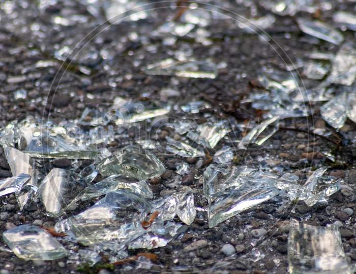 Image of Sharp shards of a broken glass bottle on the ground with sharp ...