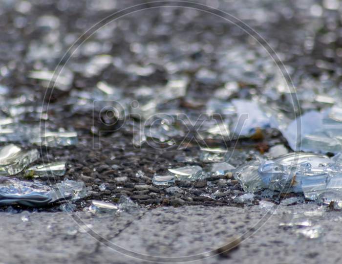 Image of Sharp shards of a broken glass bottle on the ground with sharp ...