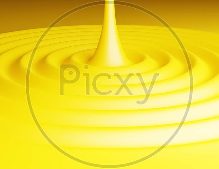 Image of 3D Illustration Of A Yellow Drop Falling Into A Liquid With ...