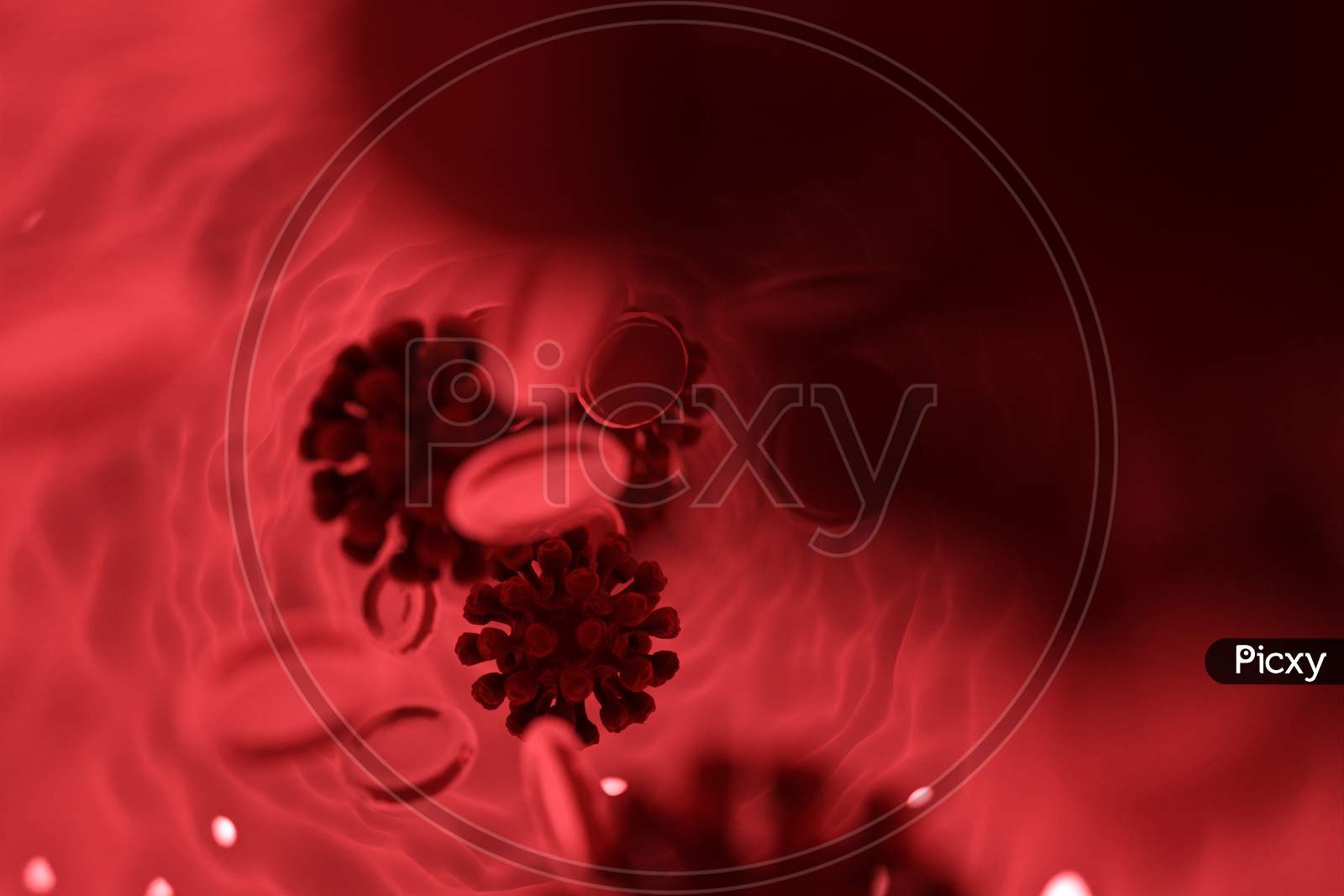 Image of Red Coronavirus Covid-19 Under The Microscope. 3D Illustration ...