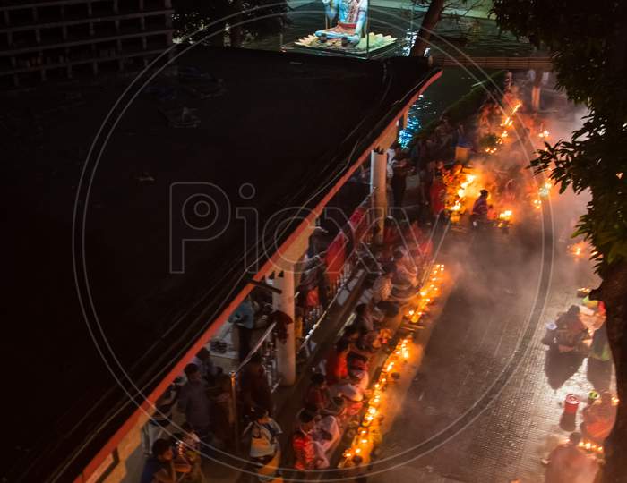 Image of Thousands Of Hindu Devotees Sits With Candle (Prodip) For ...