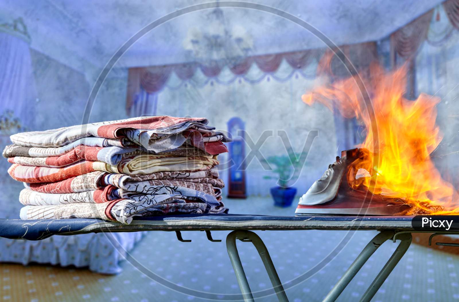 Image of Electrical fire due to faulty home appliance. A defective ...