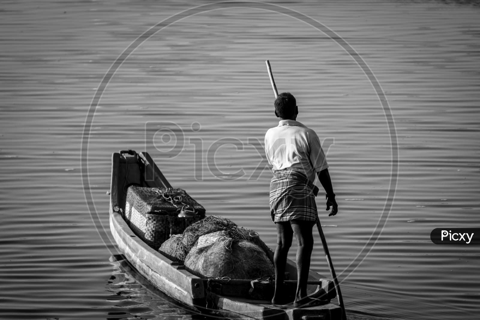 Image of Fishing boats floating on the sea. Fishermans in boat with ...