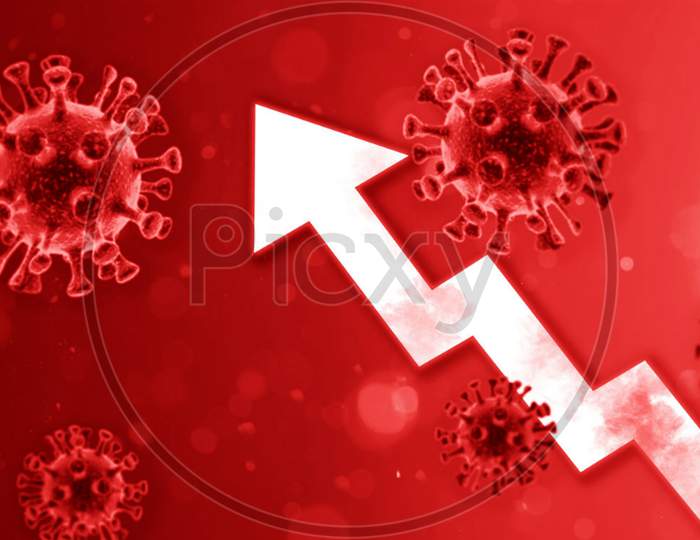 Image of digital 3d virus rise of the second corona wave. microbes with ...