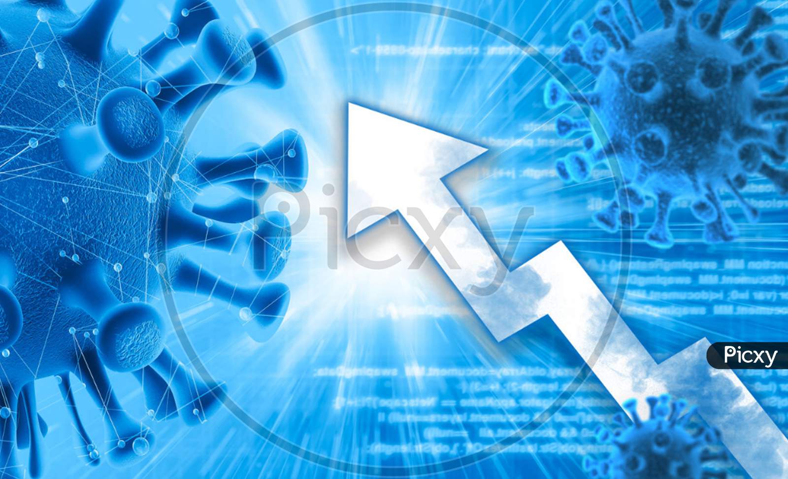 Image of digital 3d virus rise of the second corona wave. microbes with ...