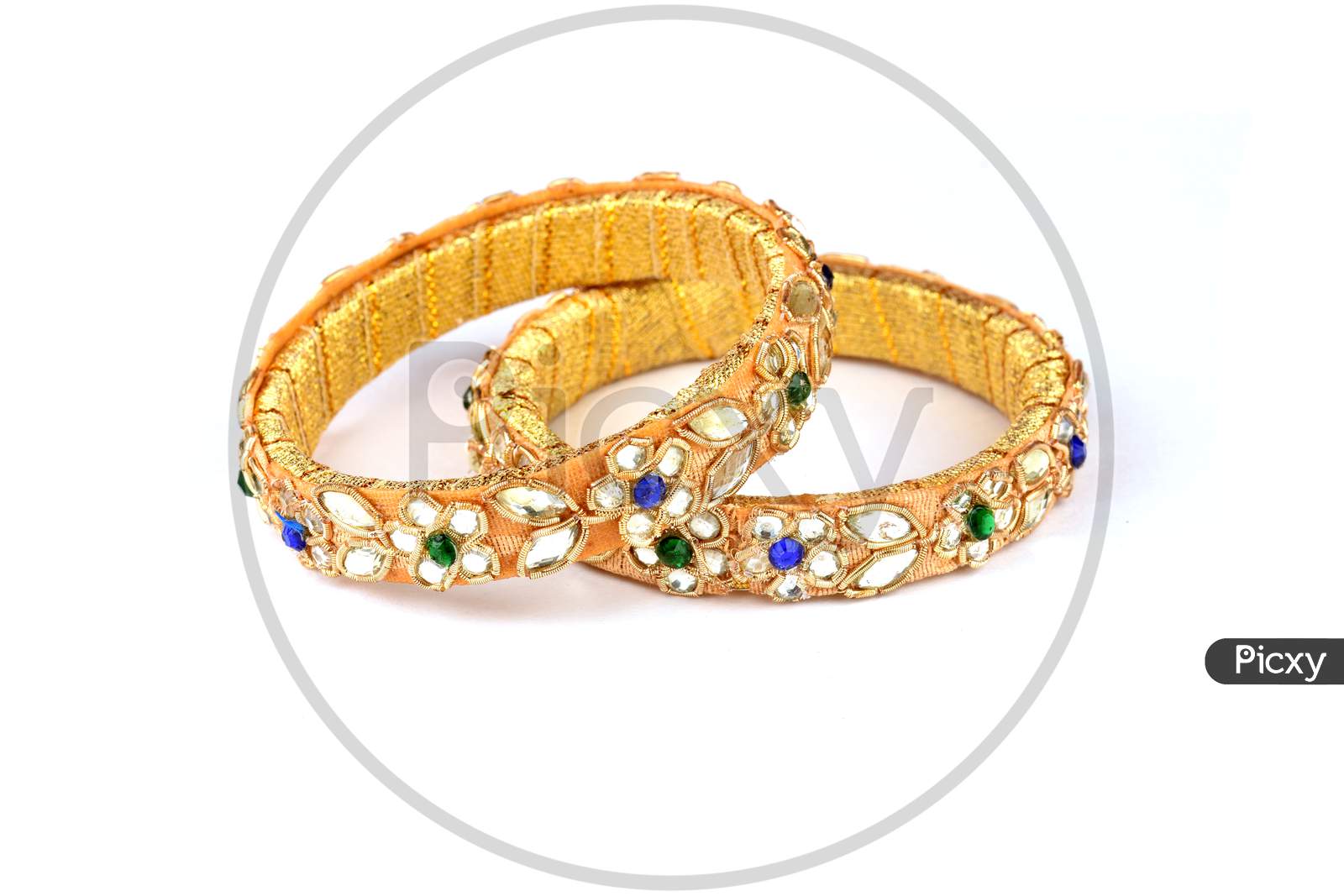 Image of Indian Golden Bangles. Bracelet With Diamonds And Stones On A ...