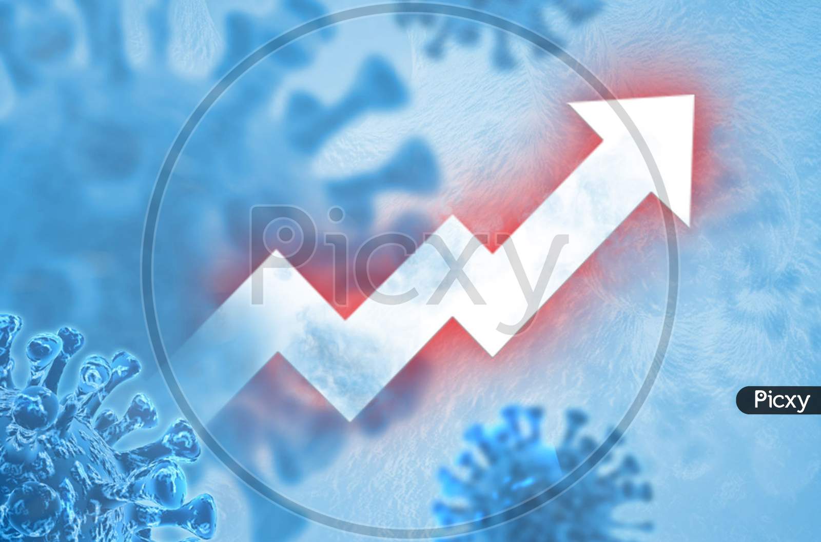 Image of digital 3d virus rise of the second corona wave. microbes with ...