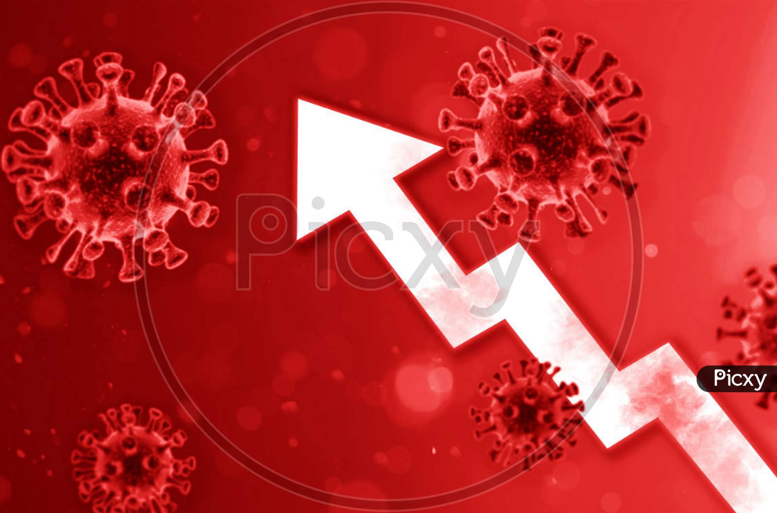 Image of digital 3d virus rise of the second corona wave. microbes with ...
