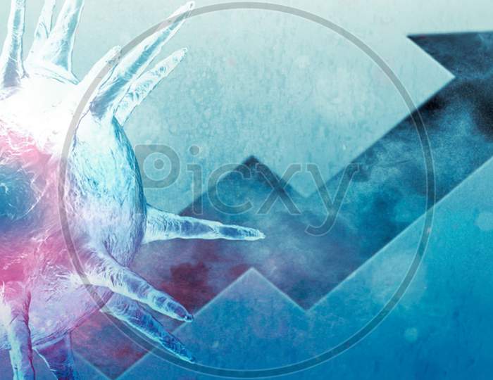 Image of digital 3d virus rise of the second corona wave. microbes with ...
