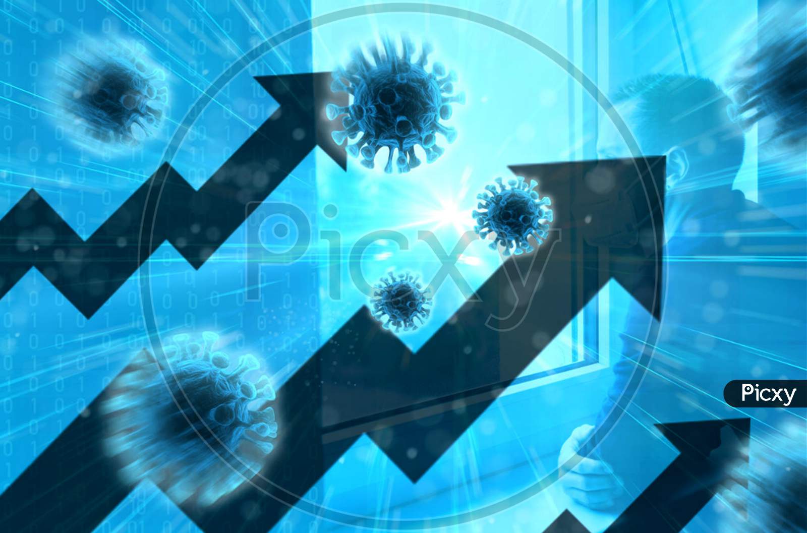 Image of digital 3d virus rise of the second corona wave. microbes with ...