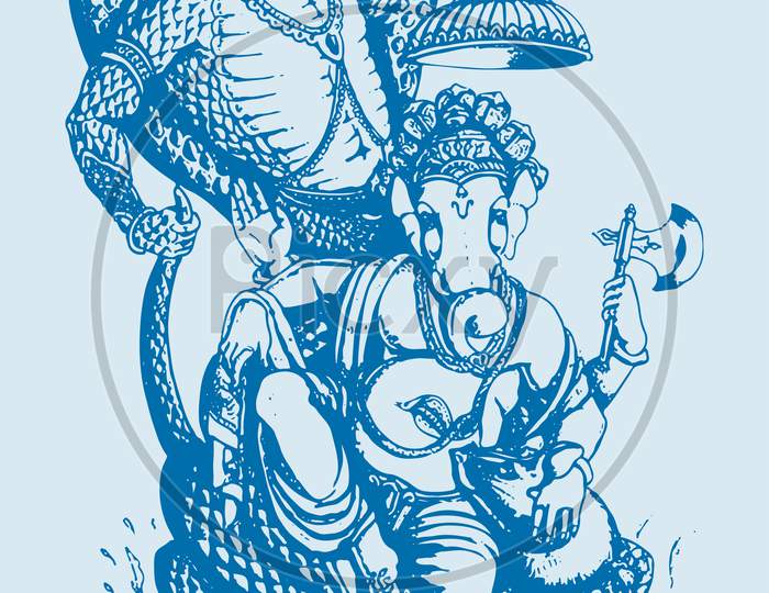Image of Sketch of hindu god Lord Shiva son Lord Ganesha outline ...
