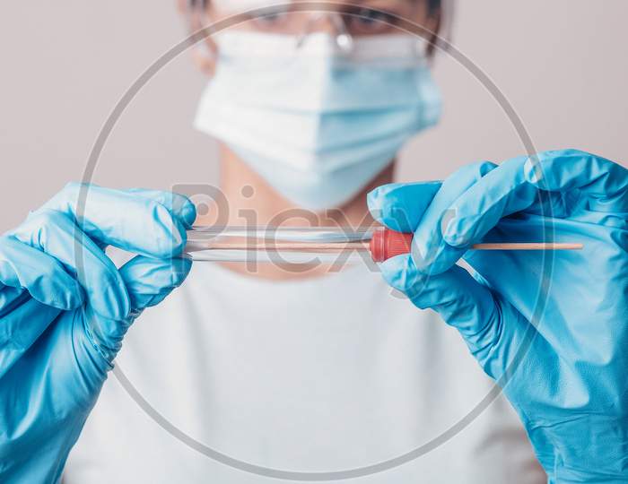 Image of Doctor Specialist Holding Test Kit For Pcr Testing Virus ...