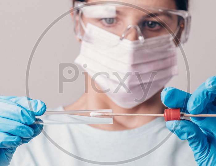 Image of Medical Lab Technician Holding Test Kit For Pcr Testing Virus ...