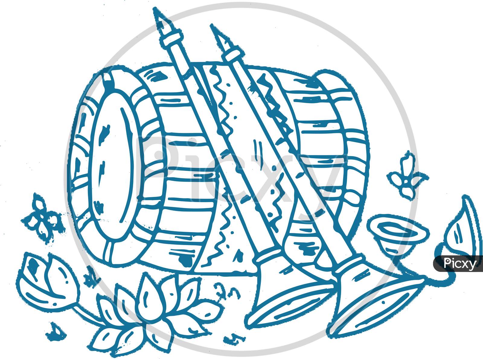 Image of Sketch Of Indian Traditional Music Instruments Dhol And ...