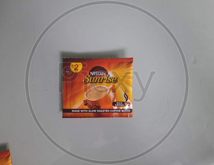 Image of Closeup of Nescafe Sunrise, 2.2g 2 rs, sachets isolated on ...