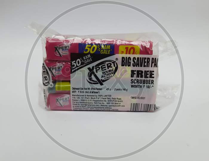 Image of Closeup of packed XPERT Utensil Cleaner Bar and Scrubber Pad ...