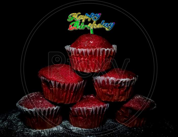 Image of Closeup of Delicious Red Velvet cupcakes or muffins decorated ...