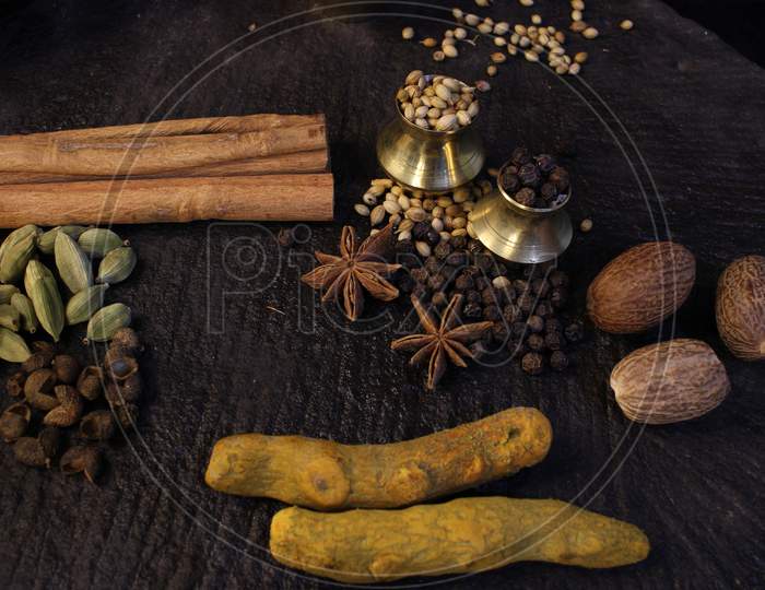 Image of background, brown, food, healthy, ingredient, spices, spices ...