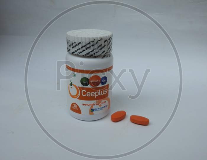 Image of Closeup of Ceeplus Immunity Booster Tablets Plastic Container ...