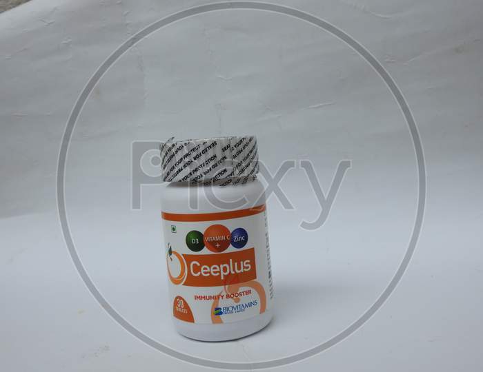 Image of Closeup of Ceeplus Immunity Booster Tablets Plastic Container ...
