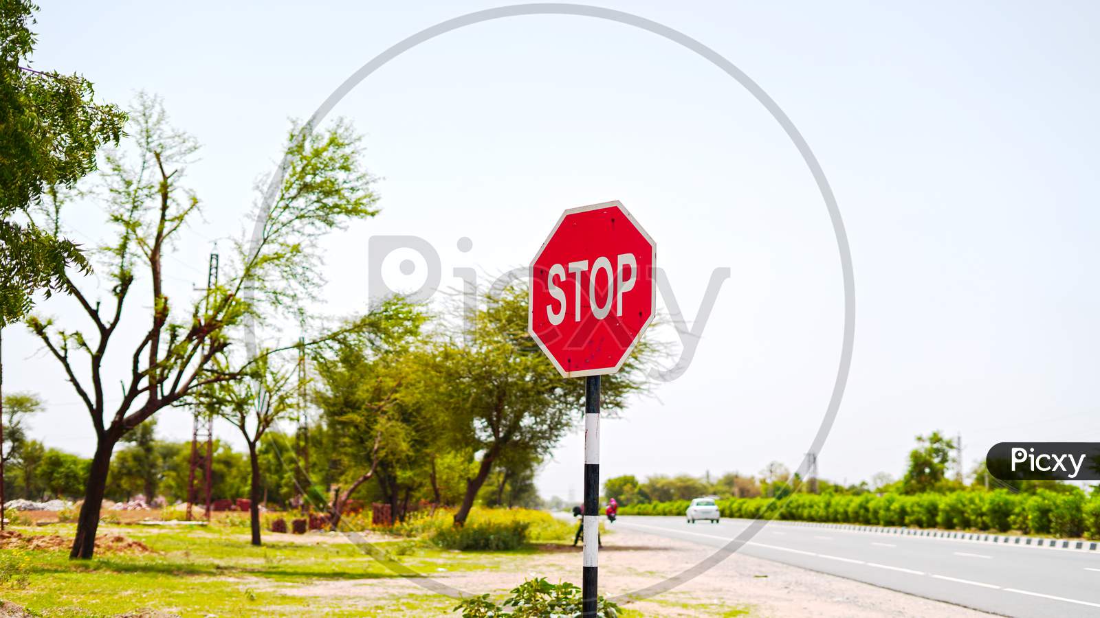 Image of " Stop And Give Away Sign Board " Closeup Shot With Attractive ...