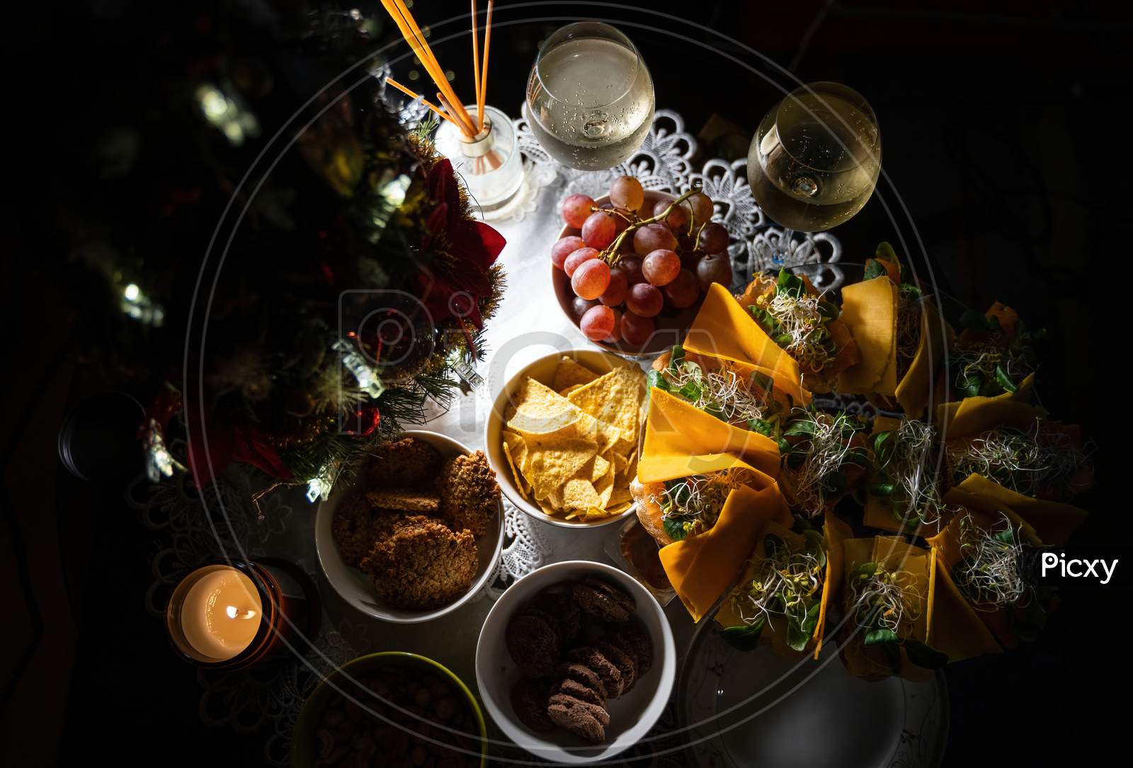Image of Top View Of Buffet Snacks For Wine On The Buffet Table. Cold ...