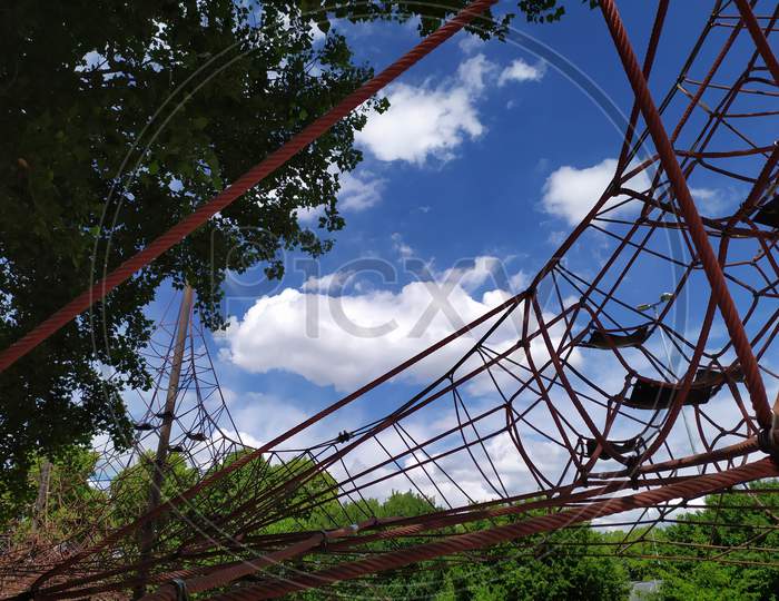 Image of High rope climbing frame on a playground in summer to ...