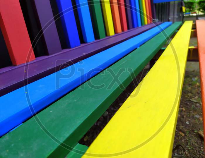 Image of Colorful bench with different shiny colors as symbol for ...